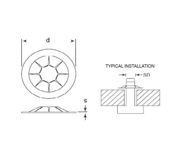 Tinnerman Push-On (PD) Stud Size 7/32- 8 Prongs Zinc Min