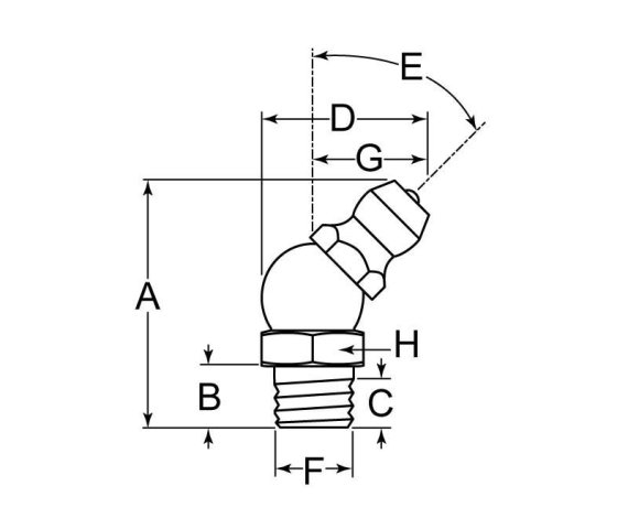 Grease Fitting Zerk M8x1.25 Taper Thread 45D Steel ZY
