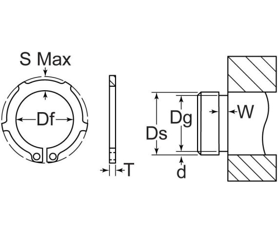Snap Retaining Ring External with Prongs M25 Phos DIN 983