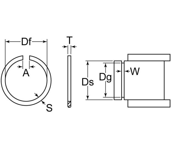 Wire Retaining Ring Radiused Edge 40 mm Steel Phos