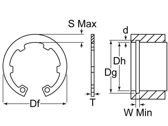 Housing Retaining Ring Tabbed Internal M22 Spring Steel PH
