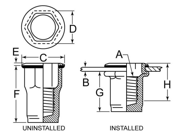 AVK Threaded Insert Hex AH 5/16"-18 x 150 ZY Triv Closed End