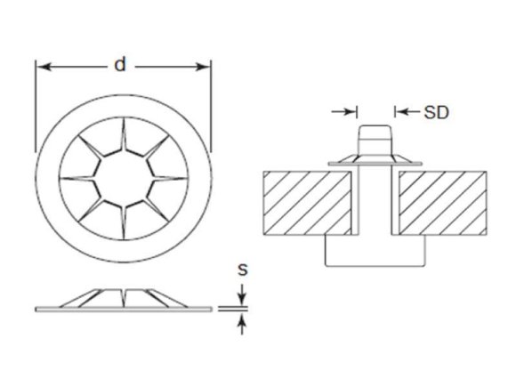 Tinnerman Pushnut 1 x .035 Stud Dia 1/2 Zinc Mechanical