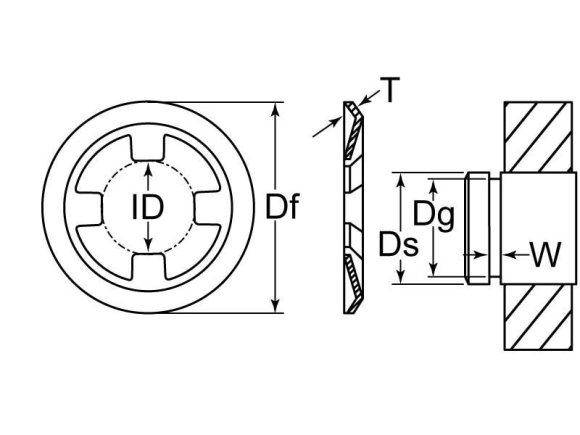 Push-On Reinforced Retaining Ring Ext M4 CS Steel Phos
