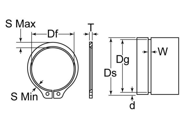 Snap Retaining Ring Beveled External 3 Spring Steel Phos