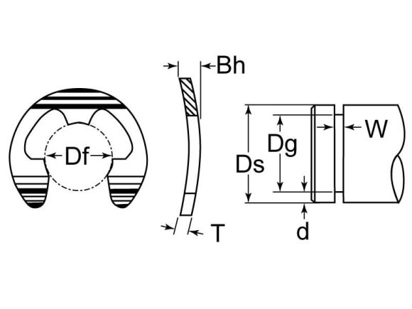 E-Clip Bowed External Retaining Ring Clip 3/4 CS PH