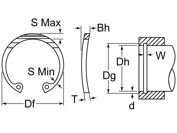 Housing Retaining Ring Bowed Internal 3/8 Spring Steel ZY
