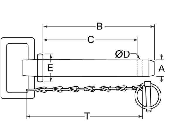 Hitch Pin Square Handle 1x4-3/4 Steel Zinc Yellow w/ Chain