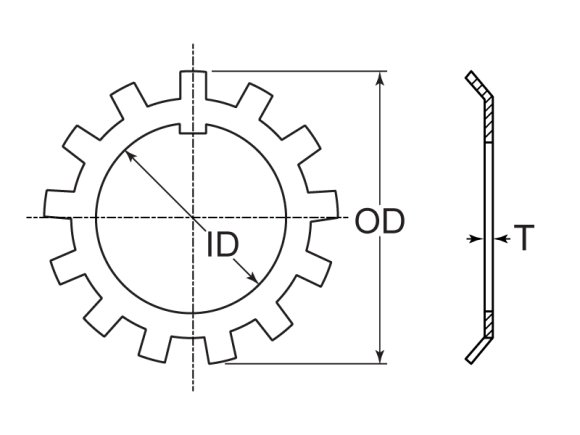 Bearing Lock Washer M46 x 28 x 1.25, 13 Tangs
