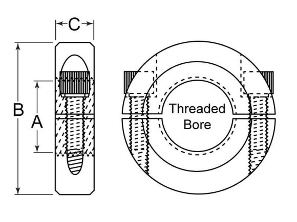 Threaded Double Split Collar 2-1/4x1-3/8-6x9/16 Stainless