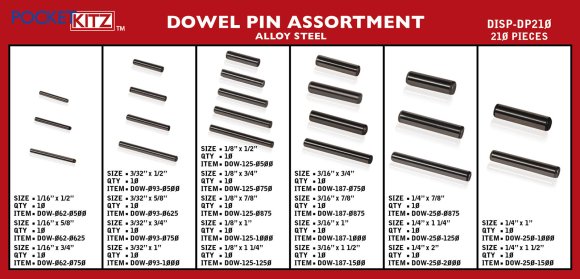 Dowel Pin Assortment Alloy Steel 210 Piece
