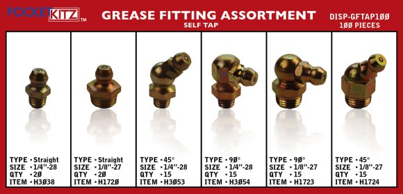 Grease Fitting Self Tap Assortment 100pcs