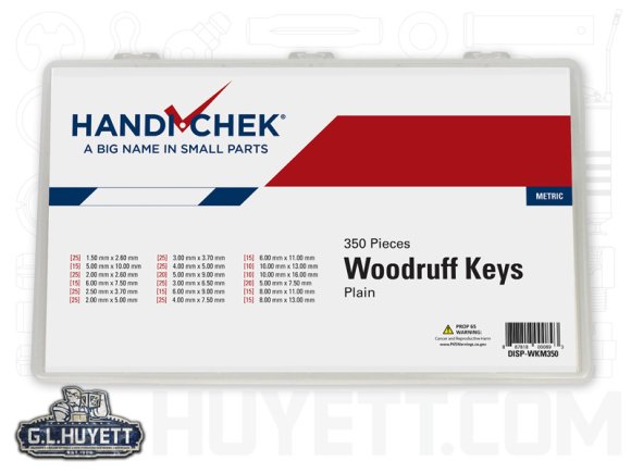 Woodruff Key Assortment Metric Carbon Steel Plain 350 Piece