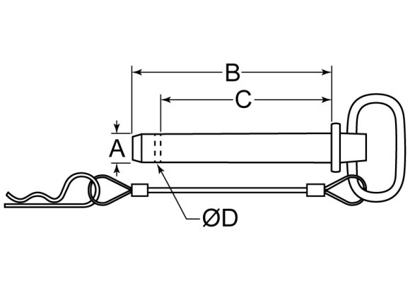 Hitch Pin 3/8x4-1/4 Round Handle Zinc Yellow w/ Lanyard/Clip