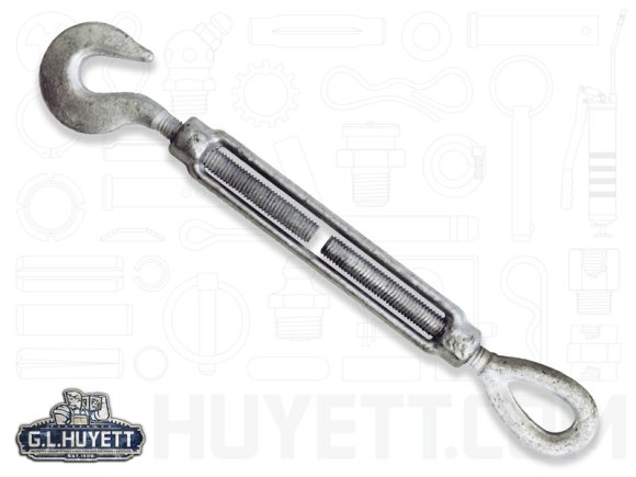 Turnbuckle, Hook X Eye, 1/4 X 4, CS, Hot Dipped Galvanized