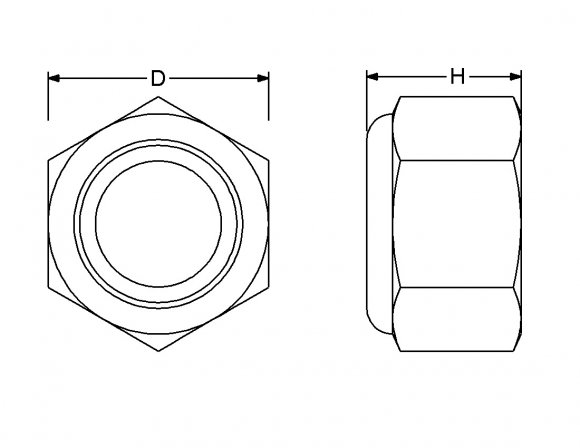 Nylon Insert Lock Hex Nuts M30 x 3.50 x 29.3 A2-70 SS