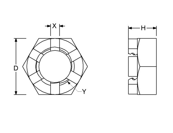 Slotted Lock Hex Nuts 1-14 x 55/64 in Steel