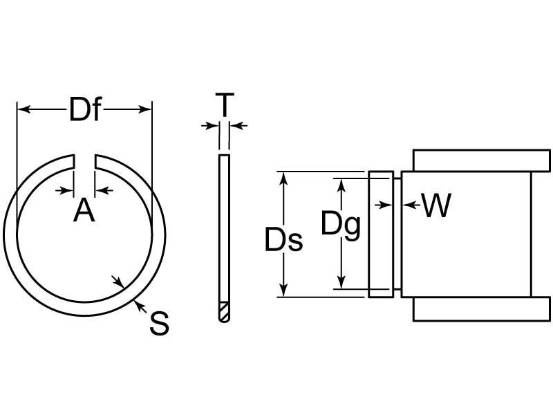 Wire Retaining Ring Radiused Edge 65 mm Steel Phos