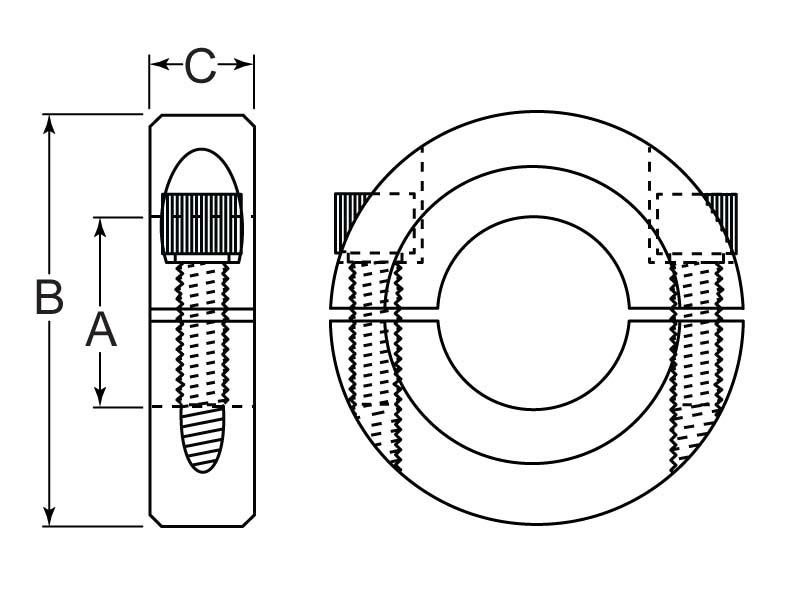 Double Split Collar 7/8 x 3/8 x 3/8 Steel Black Oxide