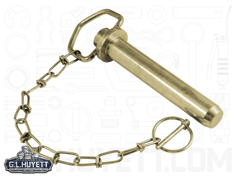 Hitch Pin Square Handle 1x4-3/4 Steel Zinc Yellow w/ Chain