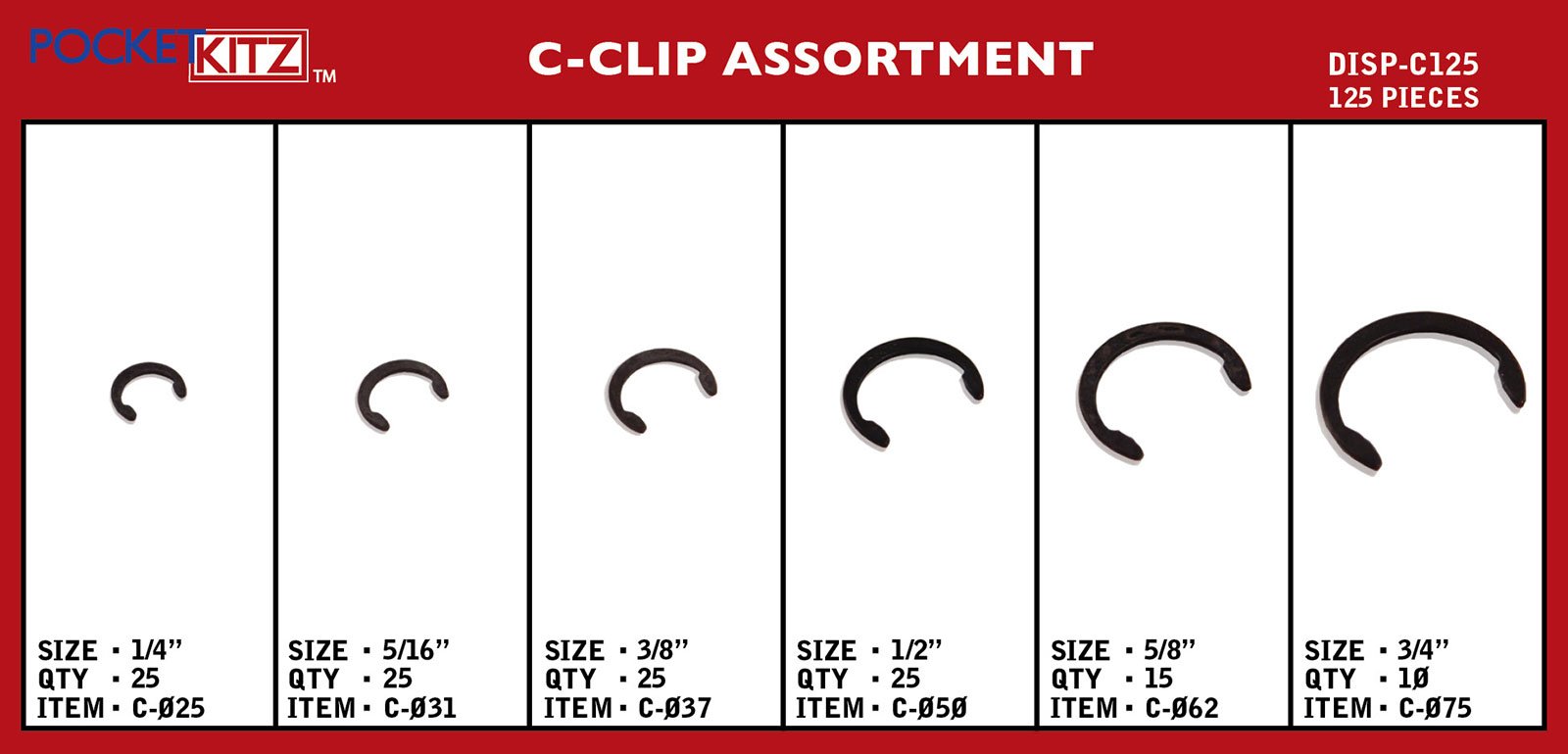 Crescent External Retaining Ring Clip Assort CS Ph 125 Pc