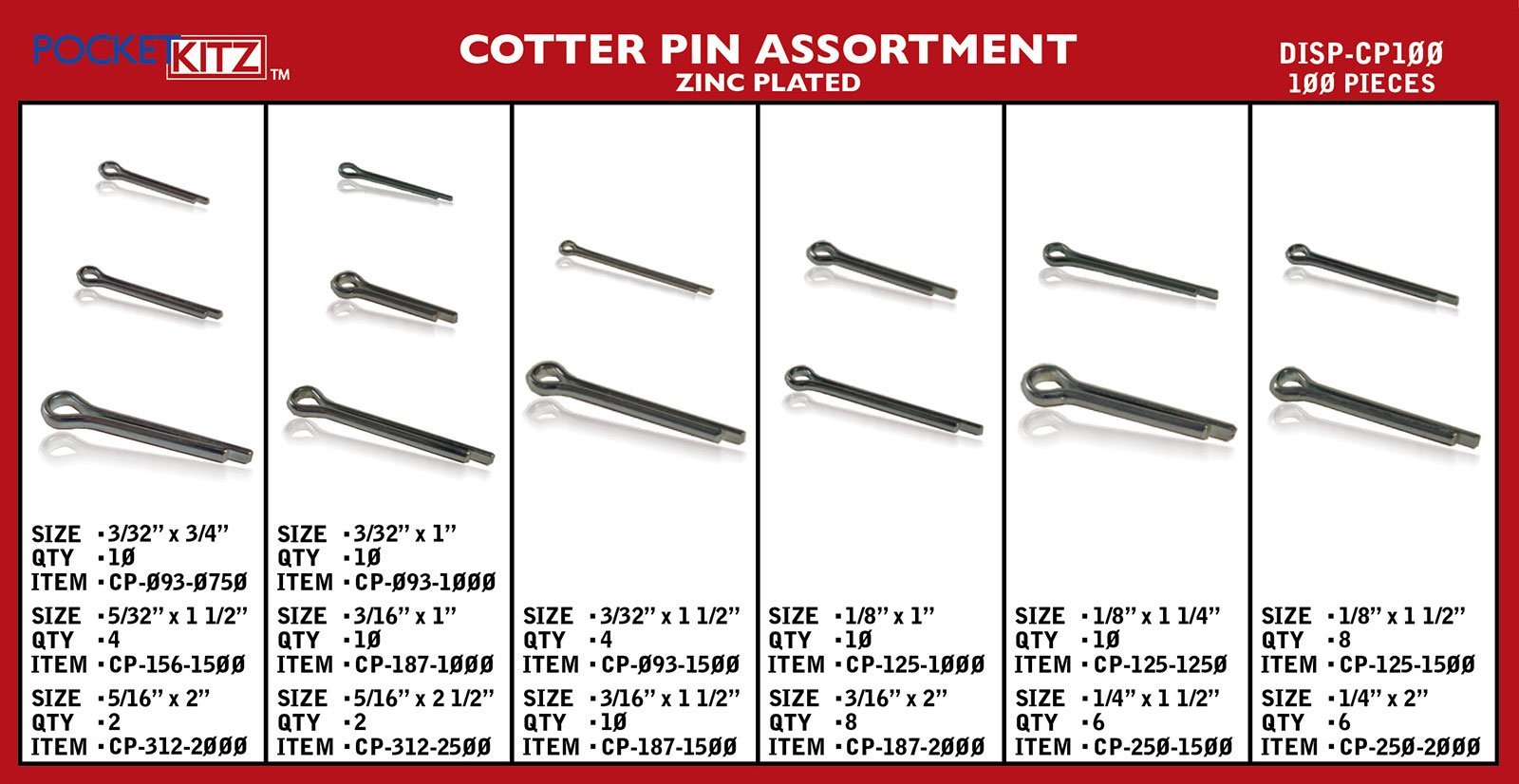 Cotter Pin Assortment CS ZC 100pc