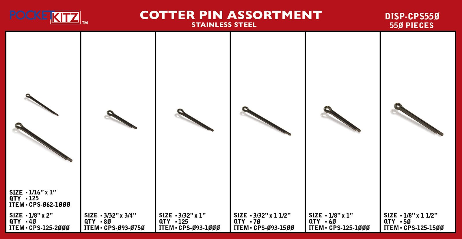 Cotter Pin Assortment SS PL 550pc