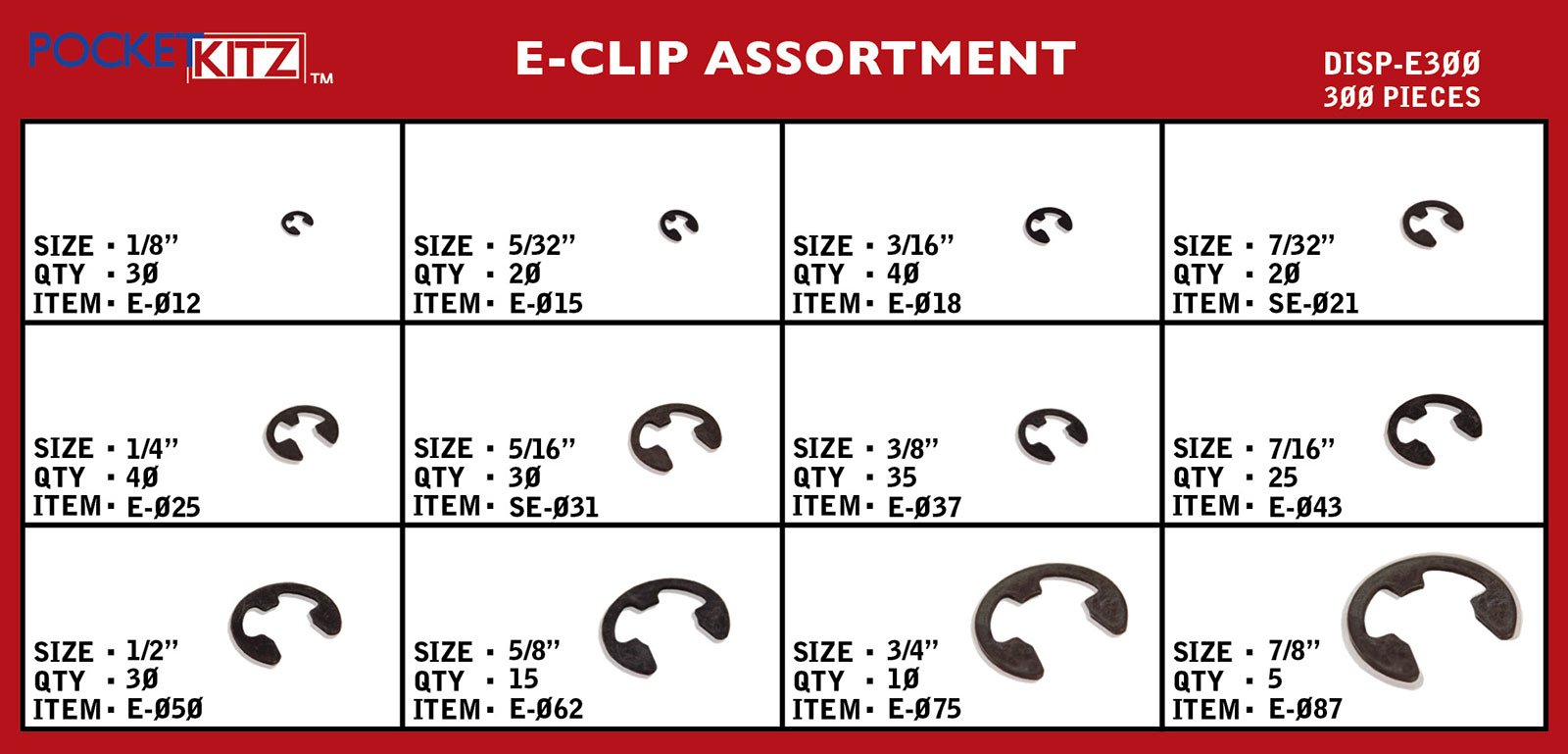 Retaining Ring E Clip Assort 300pc