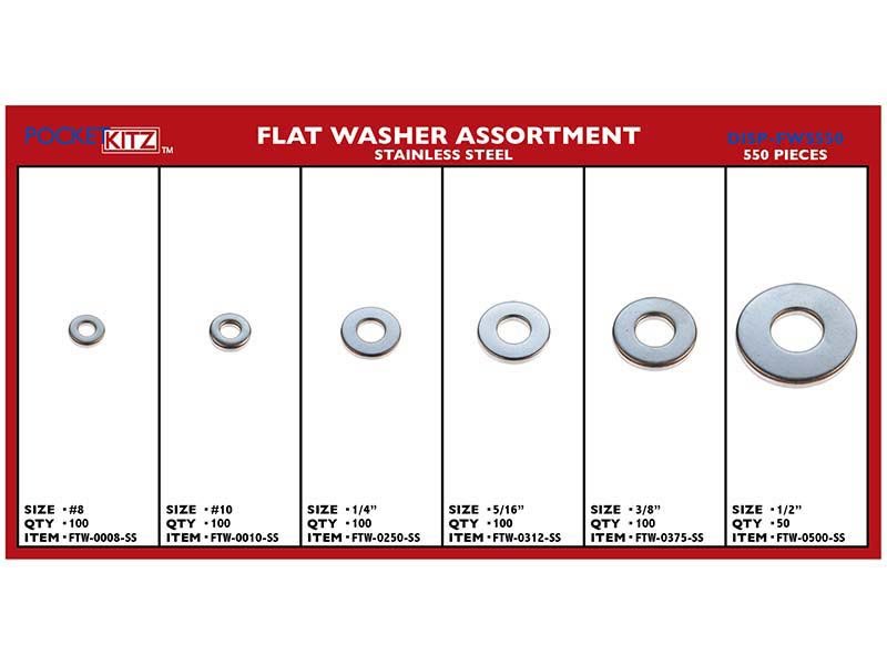 Flat Washer Asst SS PL 550pc