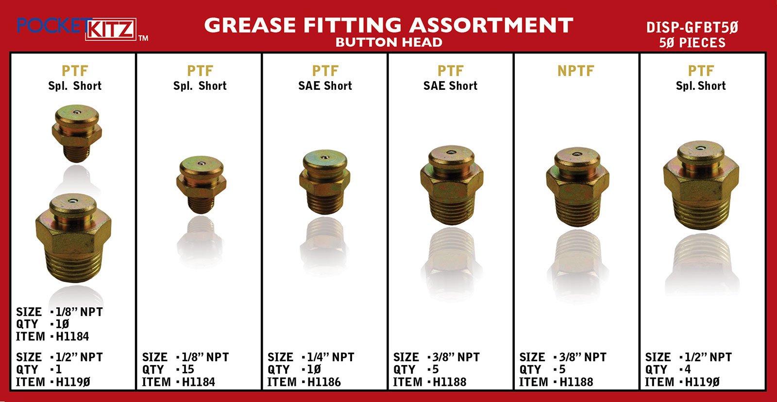 Grease Fitting Button Head Assortment 50pcs