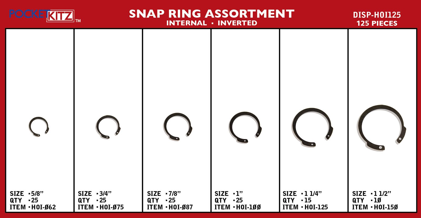 Retaining Ring Internal Inverted Assort 125pc