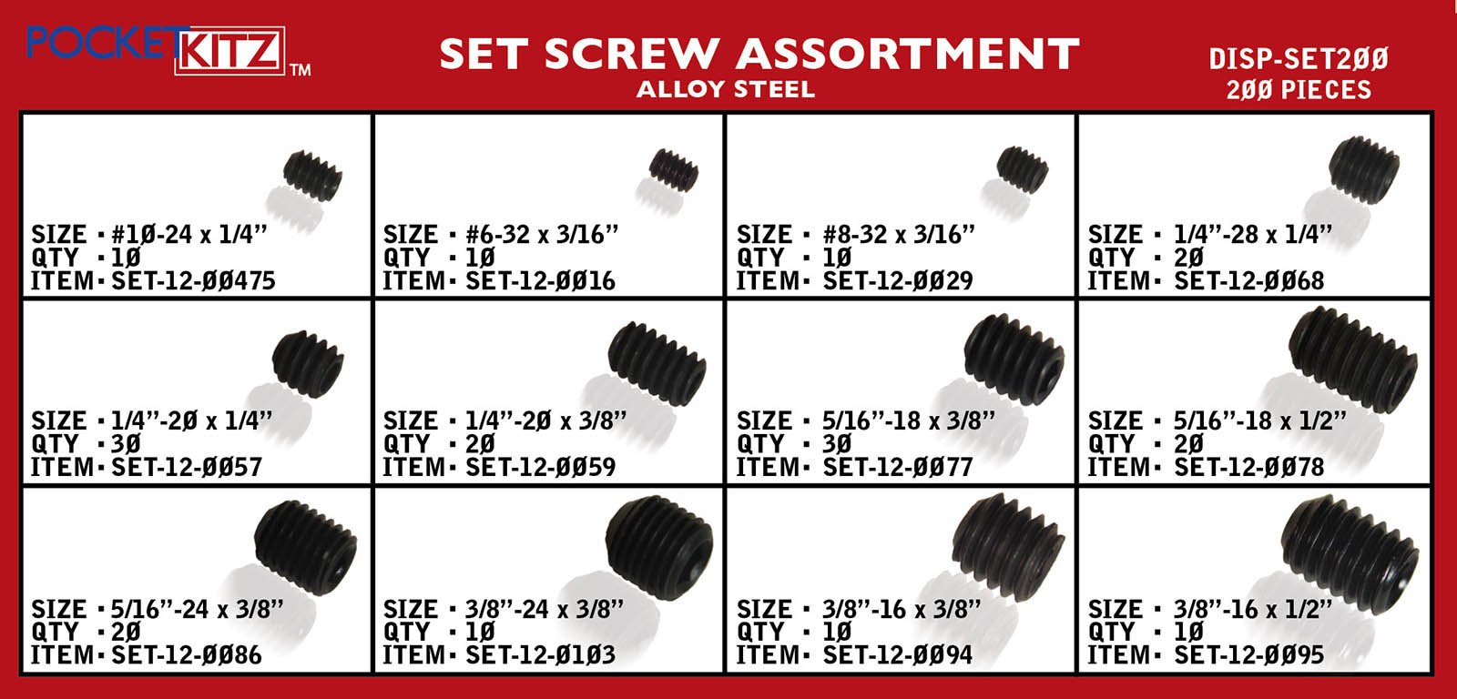 Set Screw Assortment 200pc