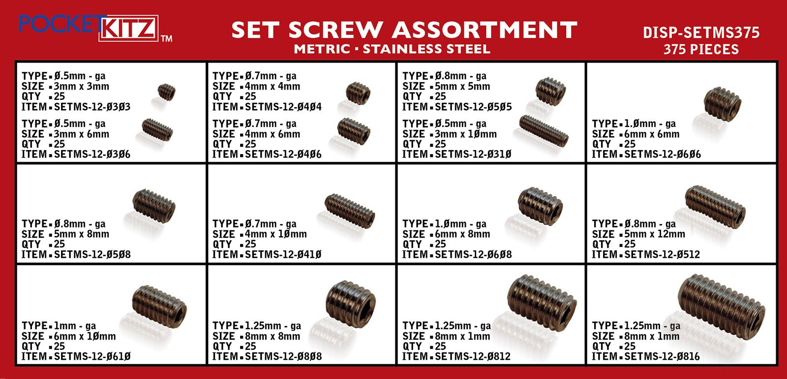 Set Screw Assortment Metric SS 375pc