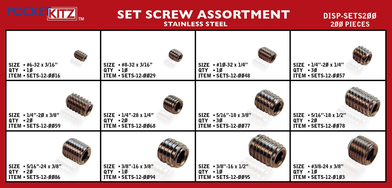 Set Screw Assortment SS 200pc