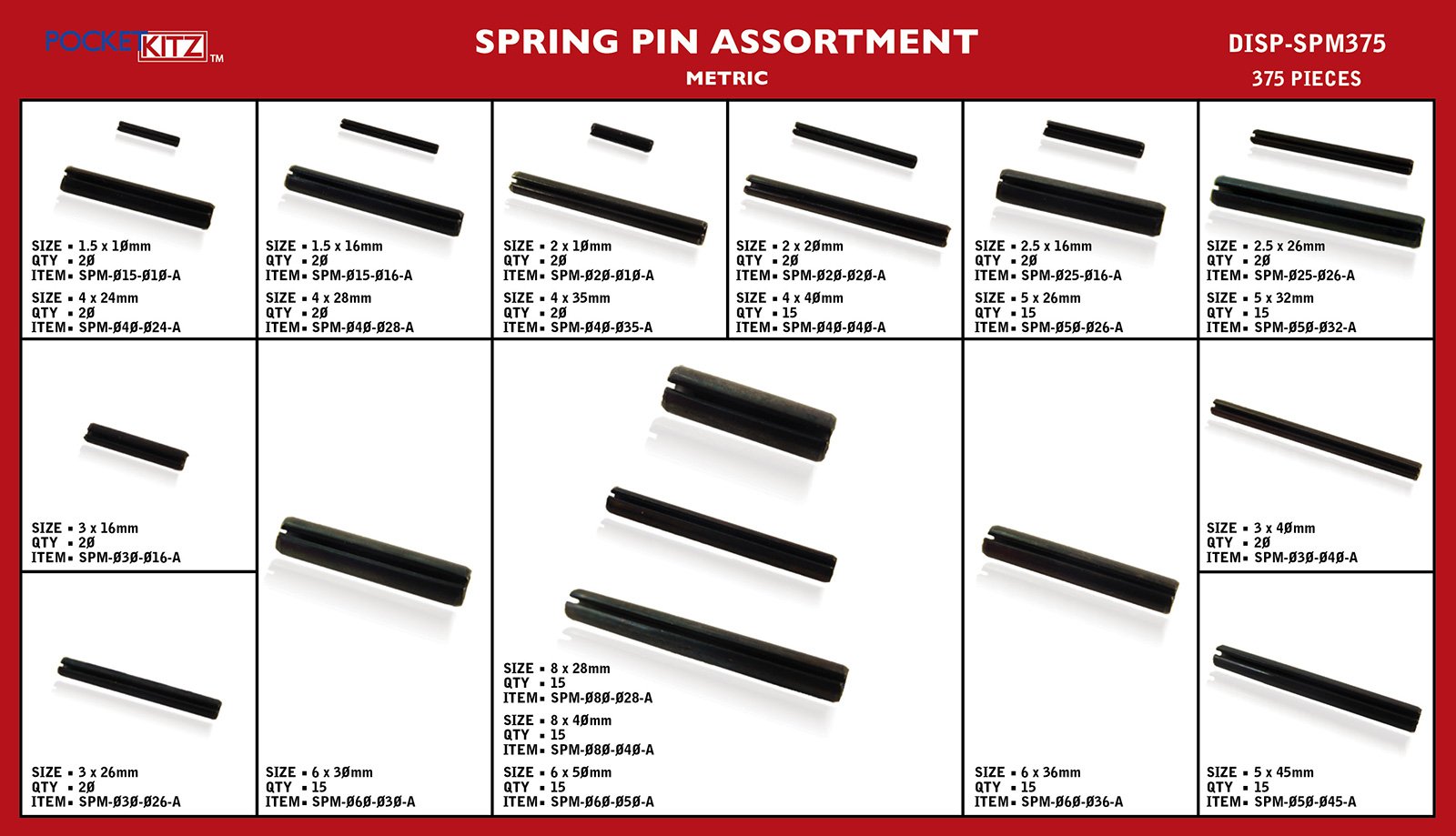 Spring Pin Assortment Metric 375pc