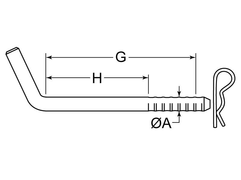 Adjustable Bent Pin 3/8 x 4 Low Carbon Steel Zinc with Bridge Pin