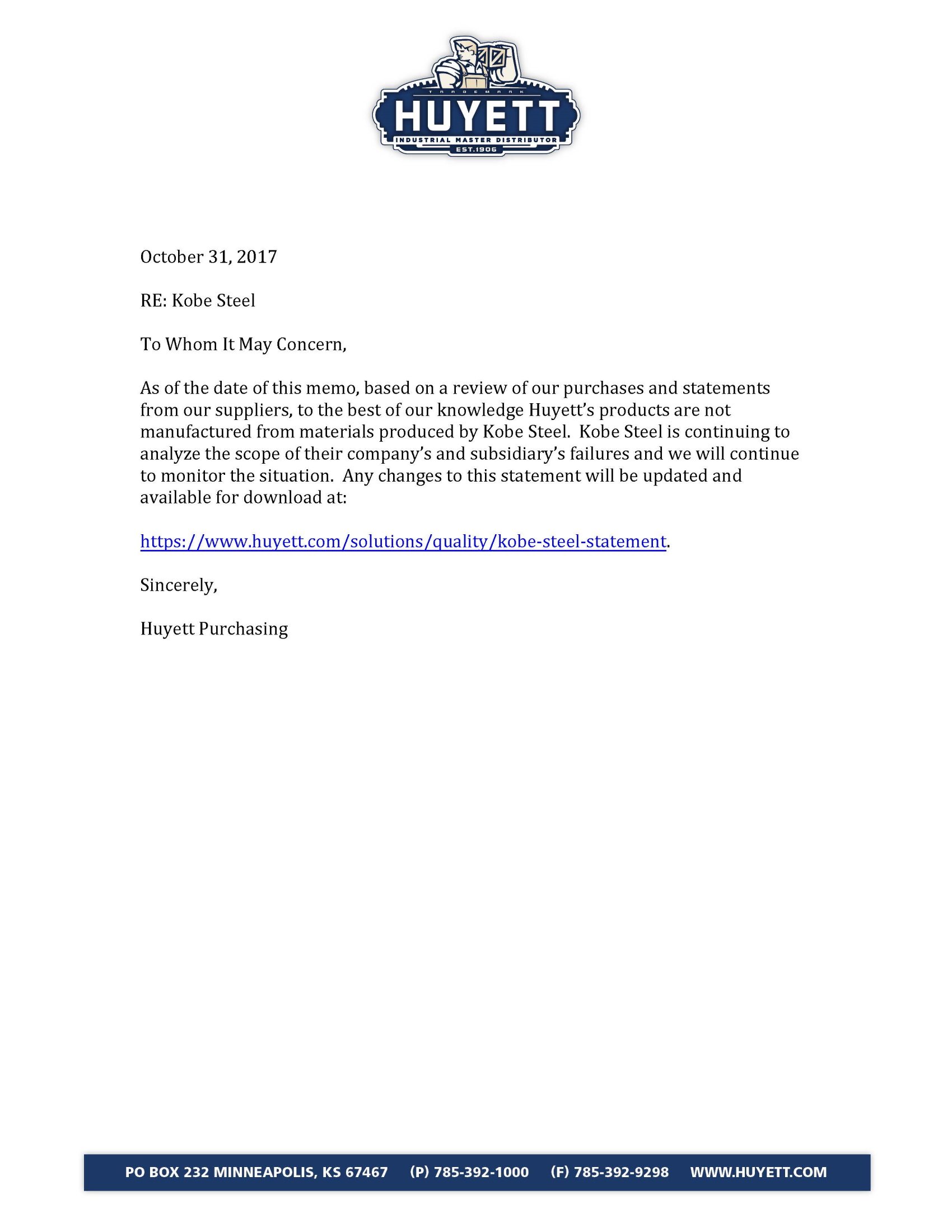 Kobe Steel Statement